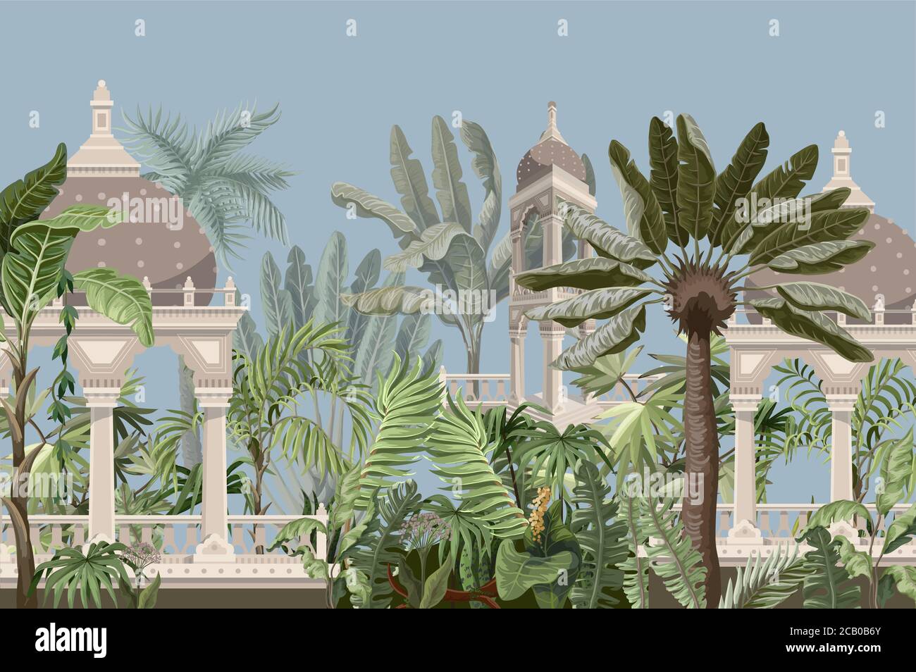 Border with jungle trees and ancient castle. Vector Stock Vector Image ...