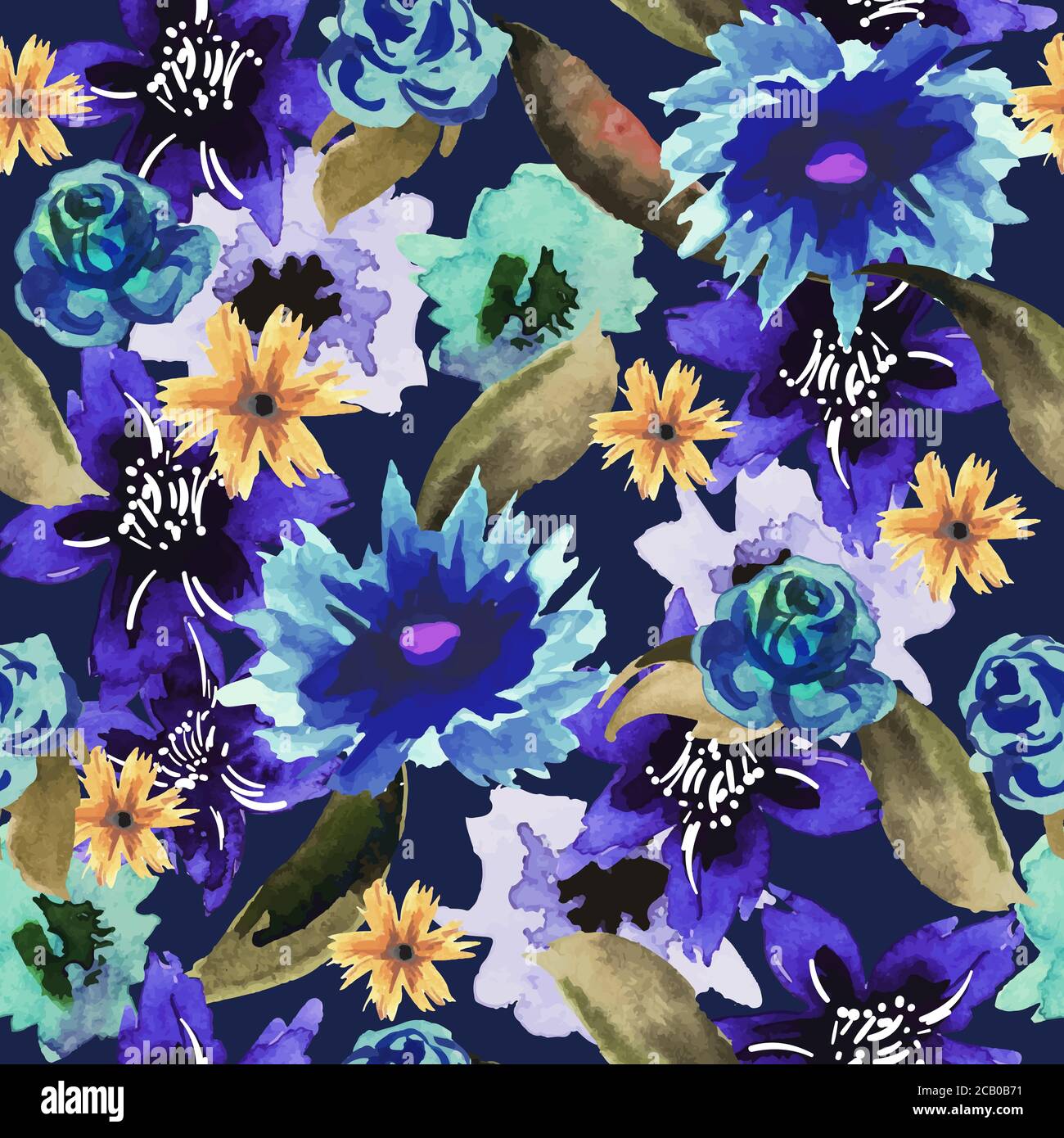 Seamless pattern with watercolor flowers. Trendy floral textile design ...