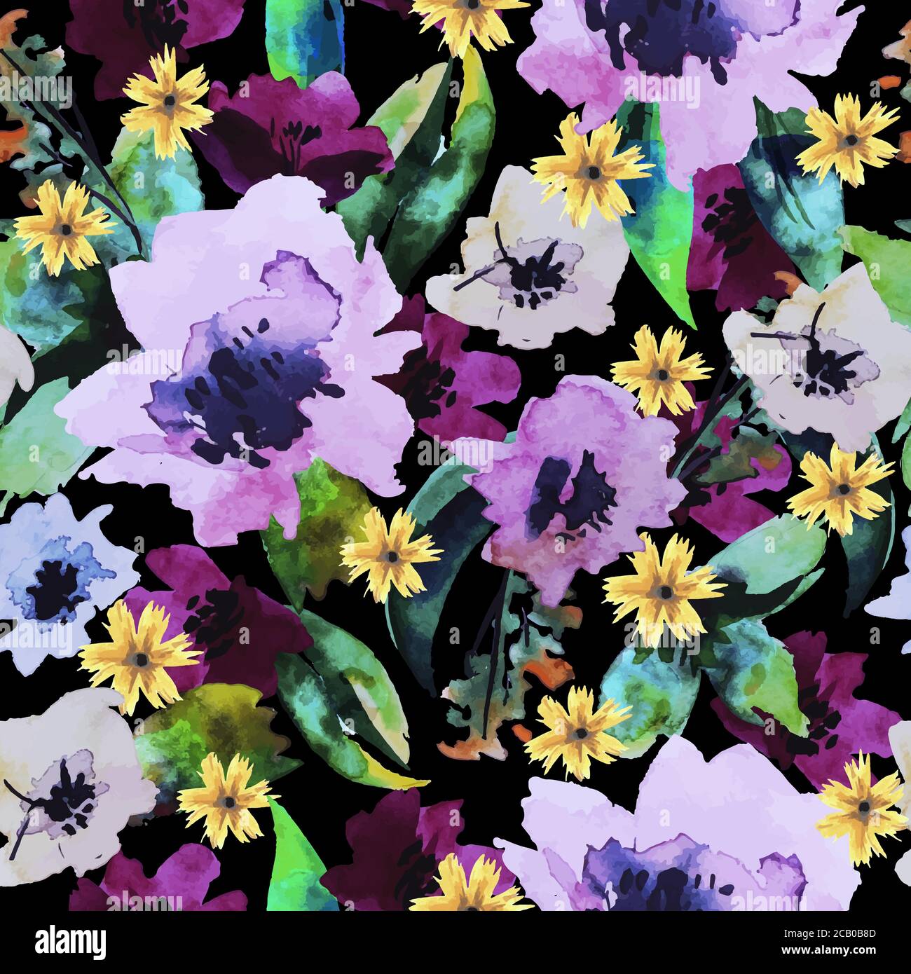 Seamless pattern with watercolor flowers. Trendy floral textile design ...