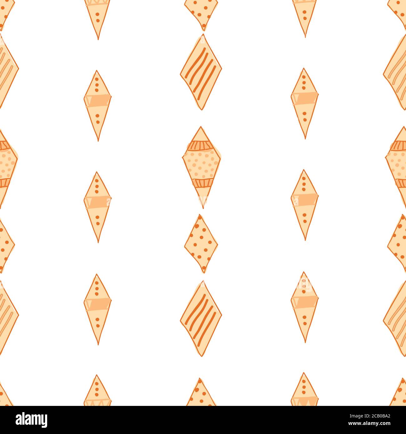 Pattern Filled orange Diamond shape doodles in rows Seamless pattern ...