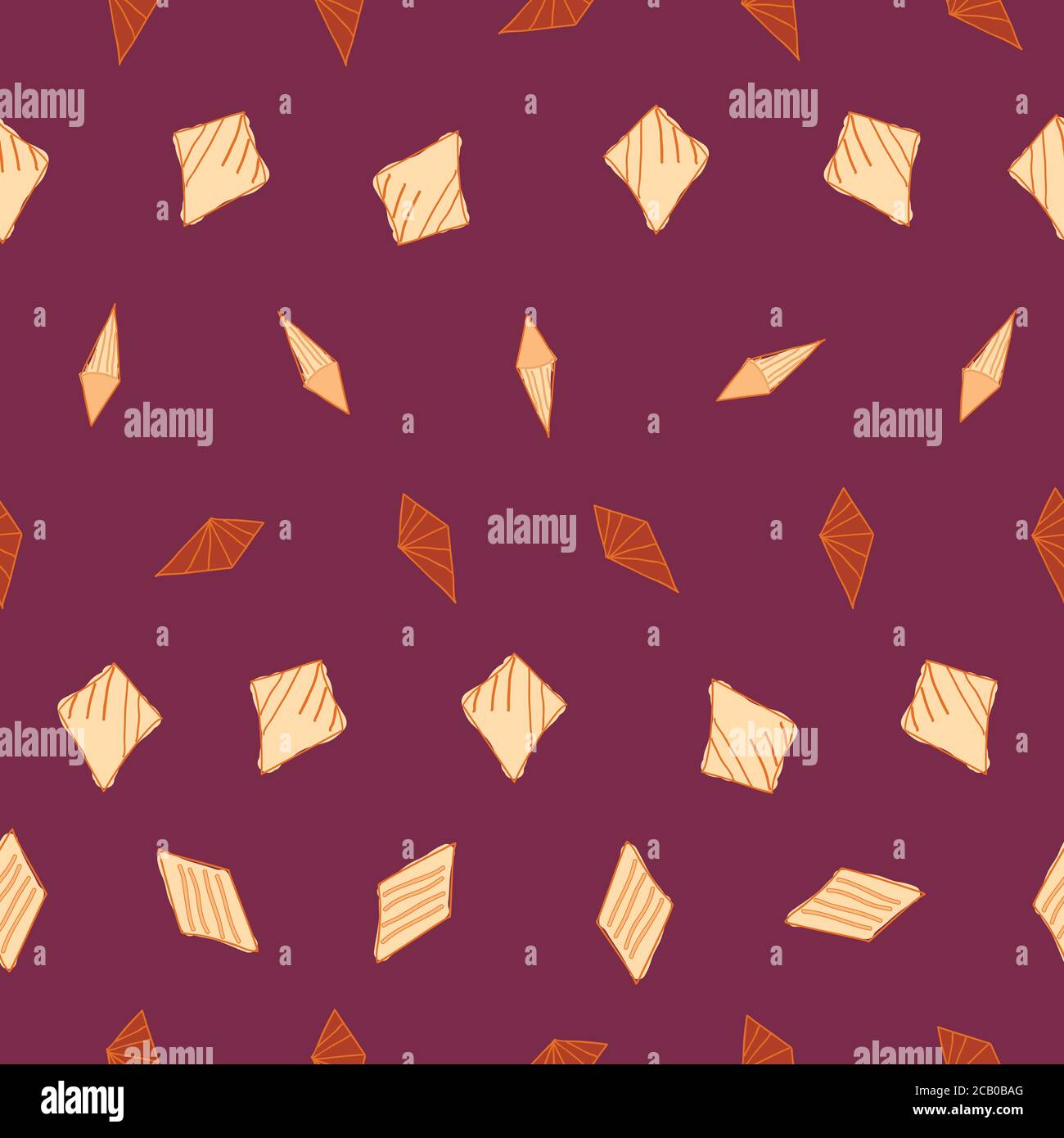 Orange kites shapes scattered in rows on red background Seamless ...