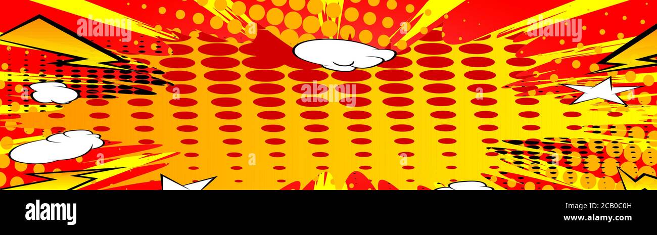 Cartoon design colored banner. Comic book background illustration ...