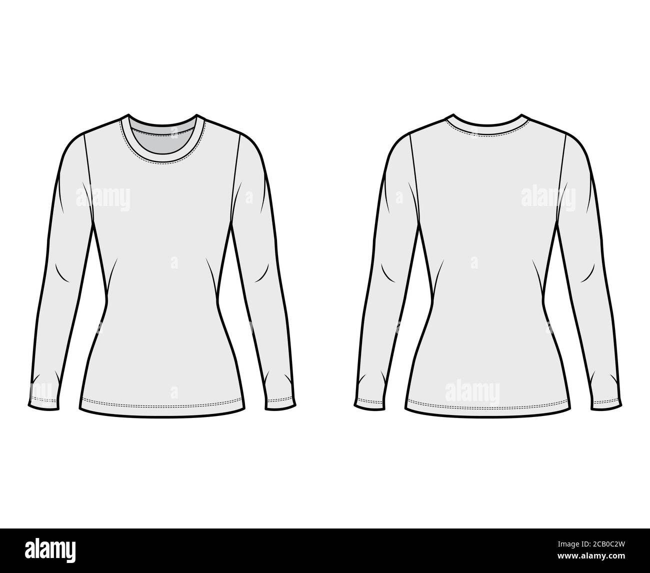 Crew neck jersey sweater technical fashion illustration with long ...