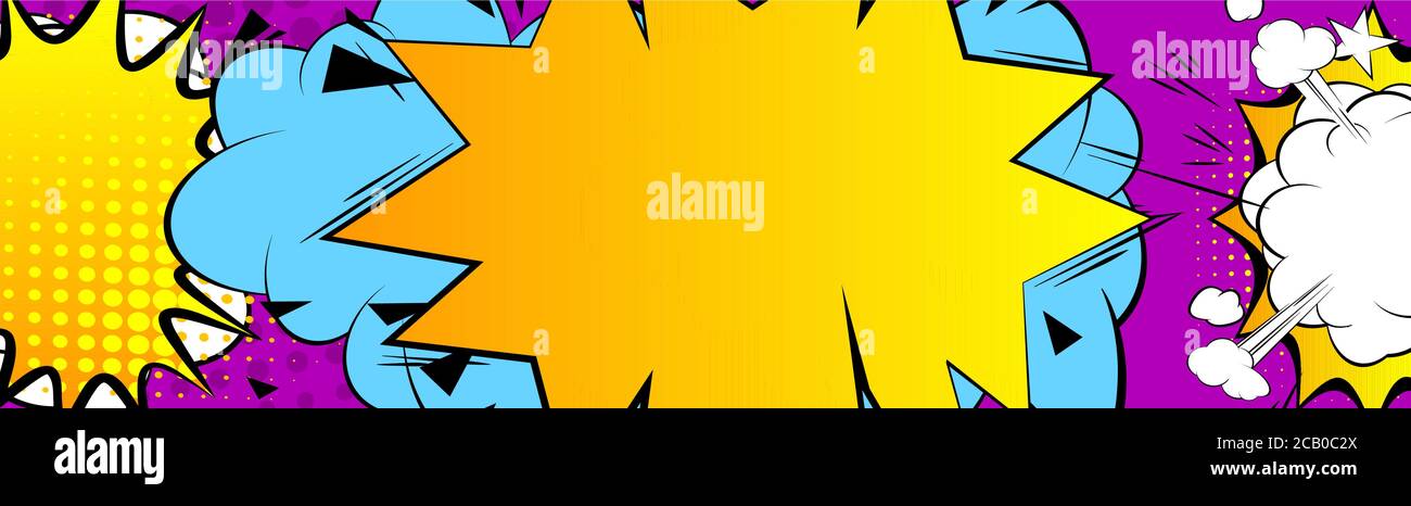 Cartoon design colored banner. Comic book background illustration ...