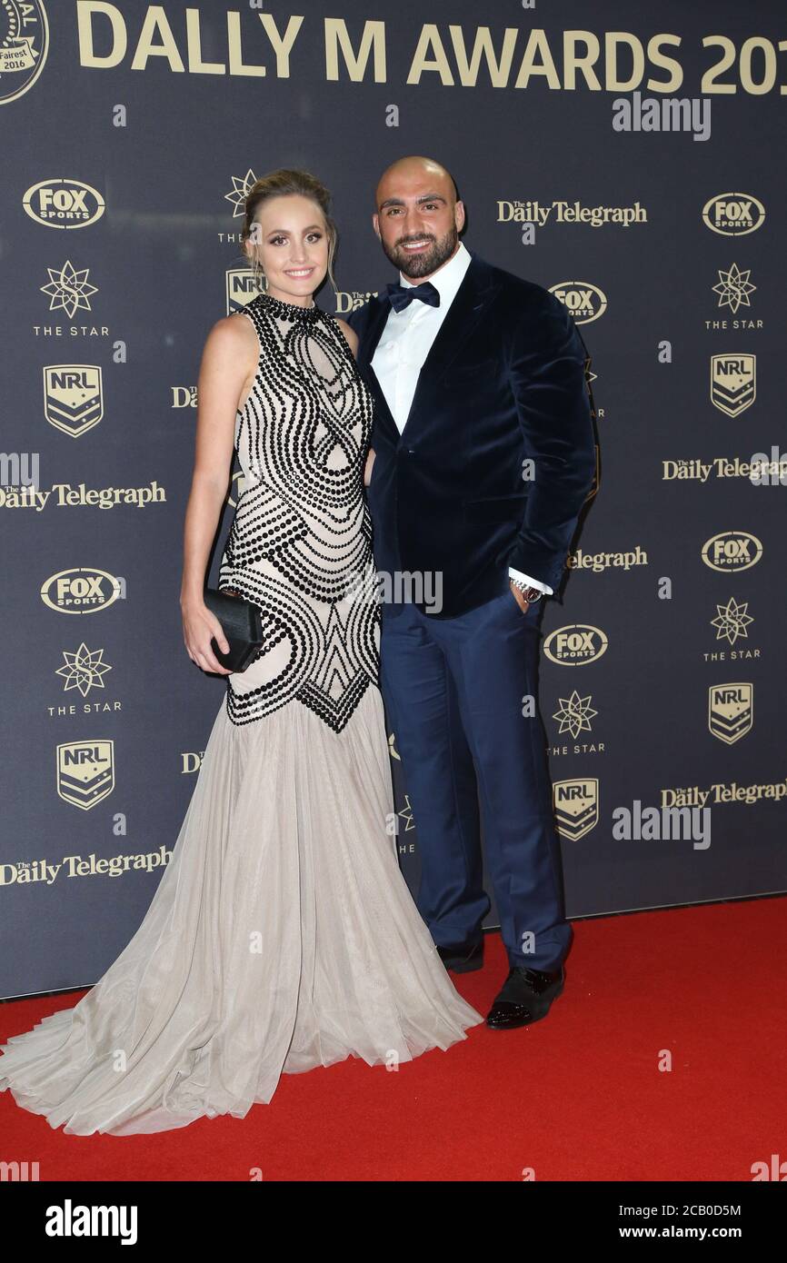 Tim Mannah of the Parramatta Eels and his wife Stephanie Mannah arrive ...