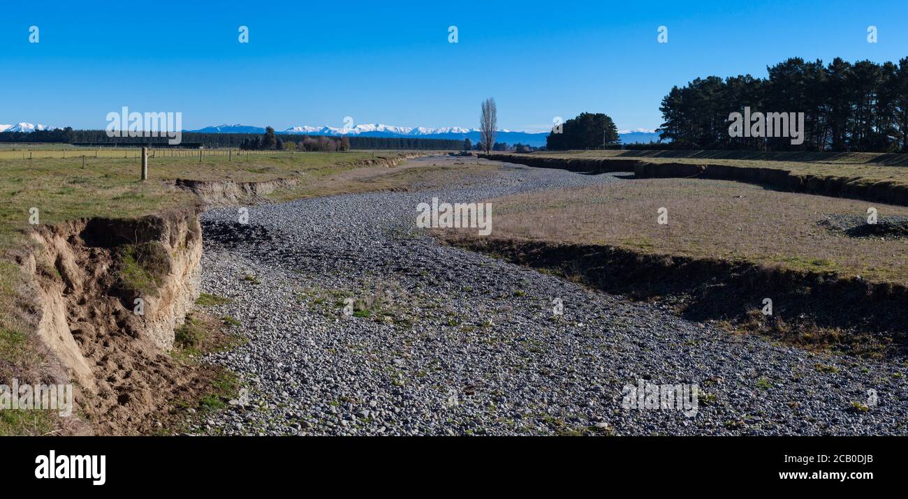 New Zealand Countryside Scenes: dry river beds: water extraction for ...