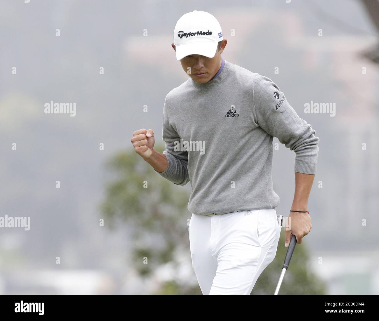 San Francisco, United States. 09th Aug, 2020. Collin Morikawa pumps his ...