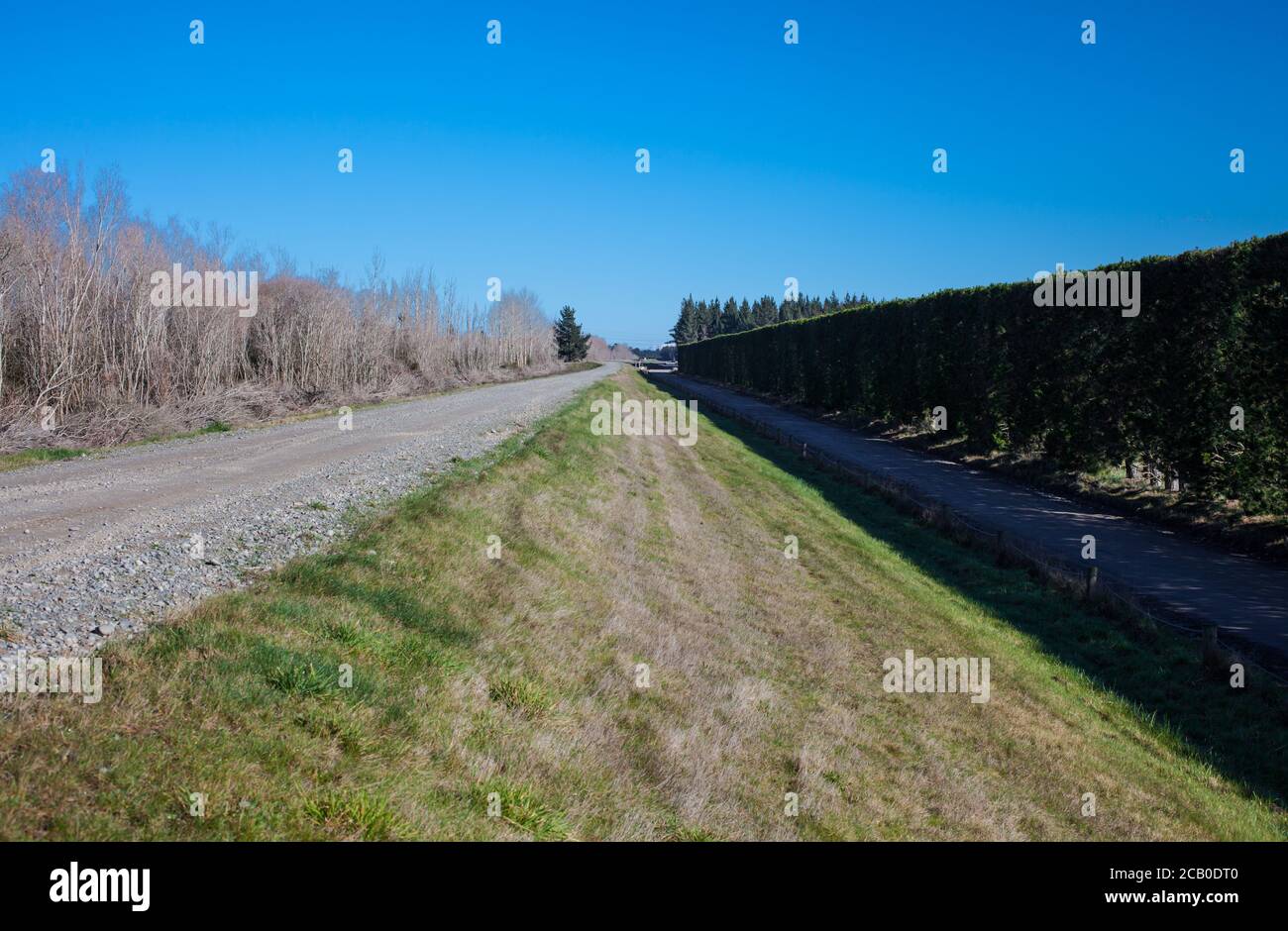 New Zealand Countryside Scenes: River Stop-bank alongside the ...
