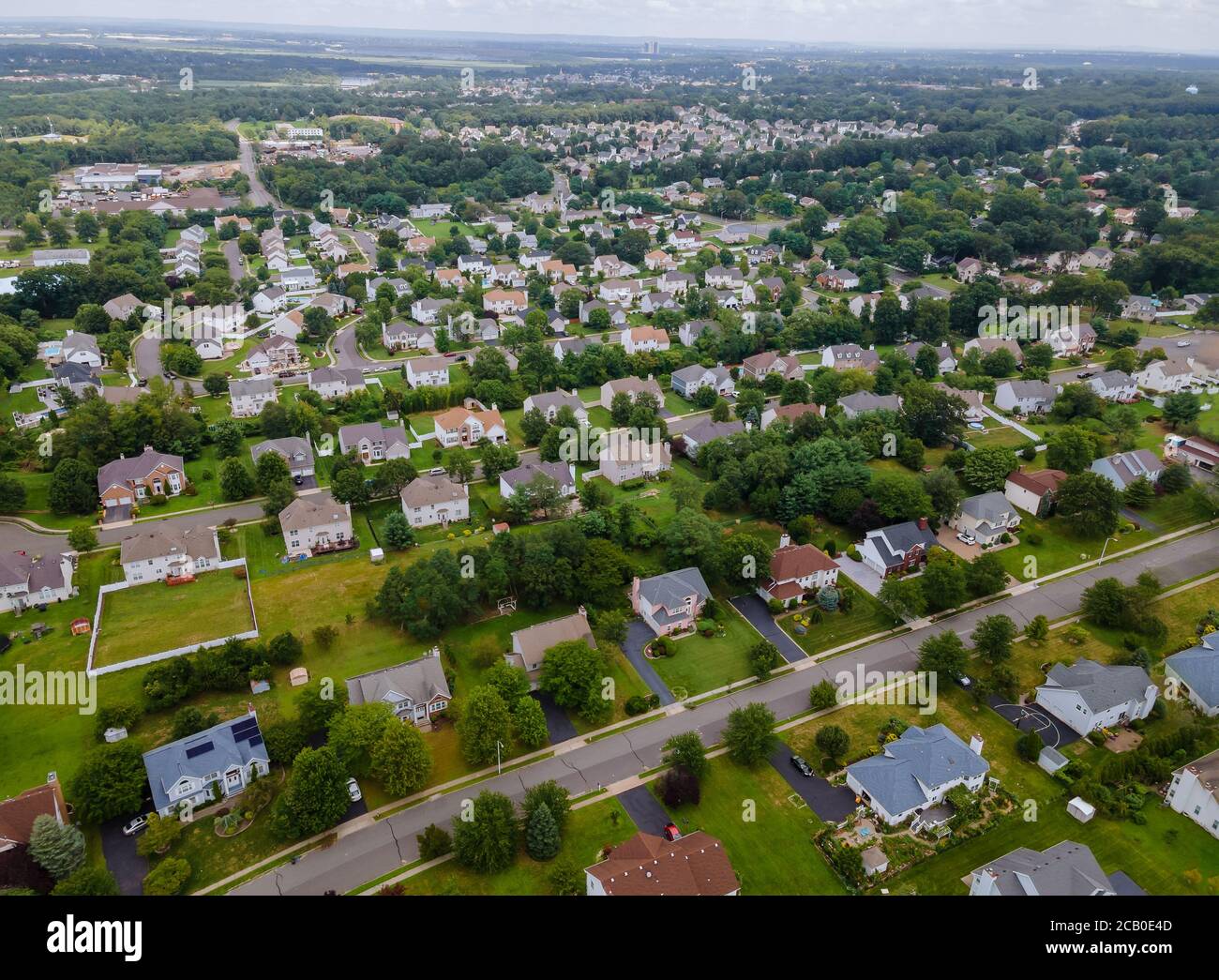 Aerial view of residential district at suburban with mixed new ...