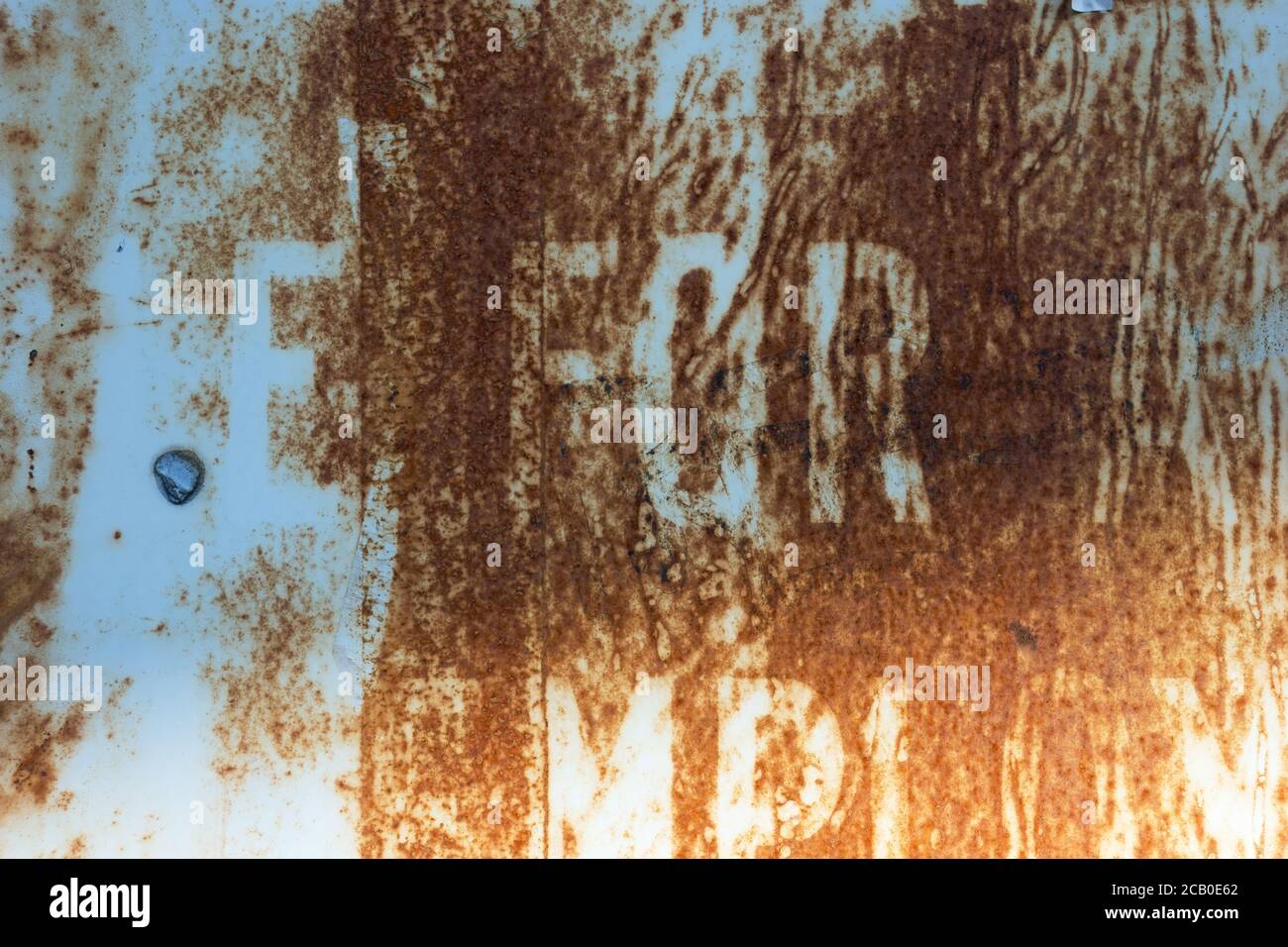 Metal texture rust, white background and typography abstract lettering ...