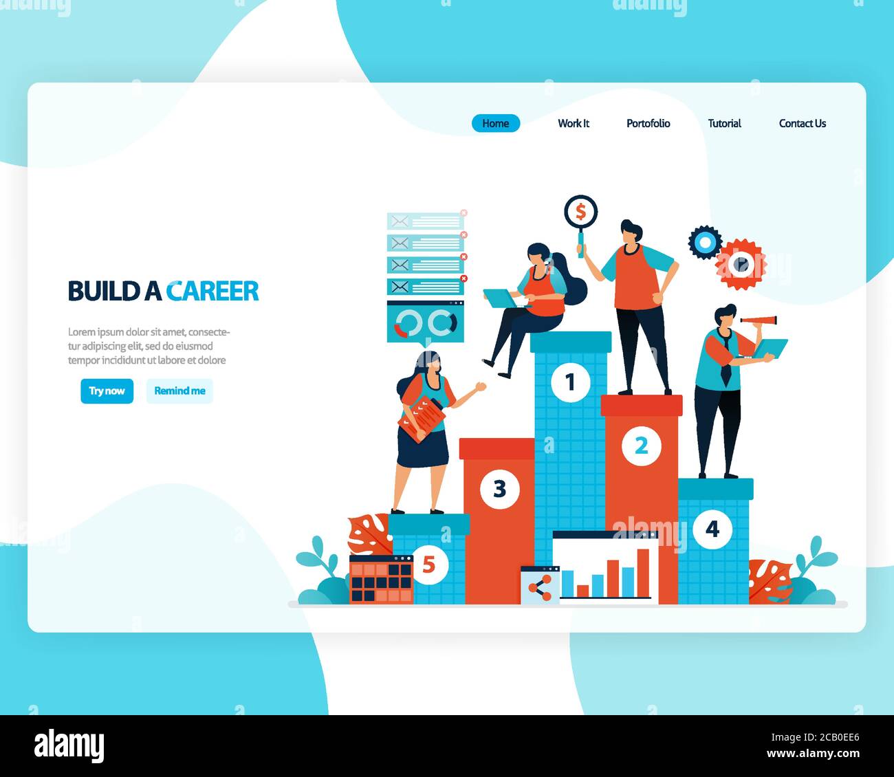 vector landing page of building a career and leadership. chart in ...