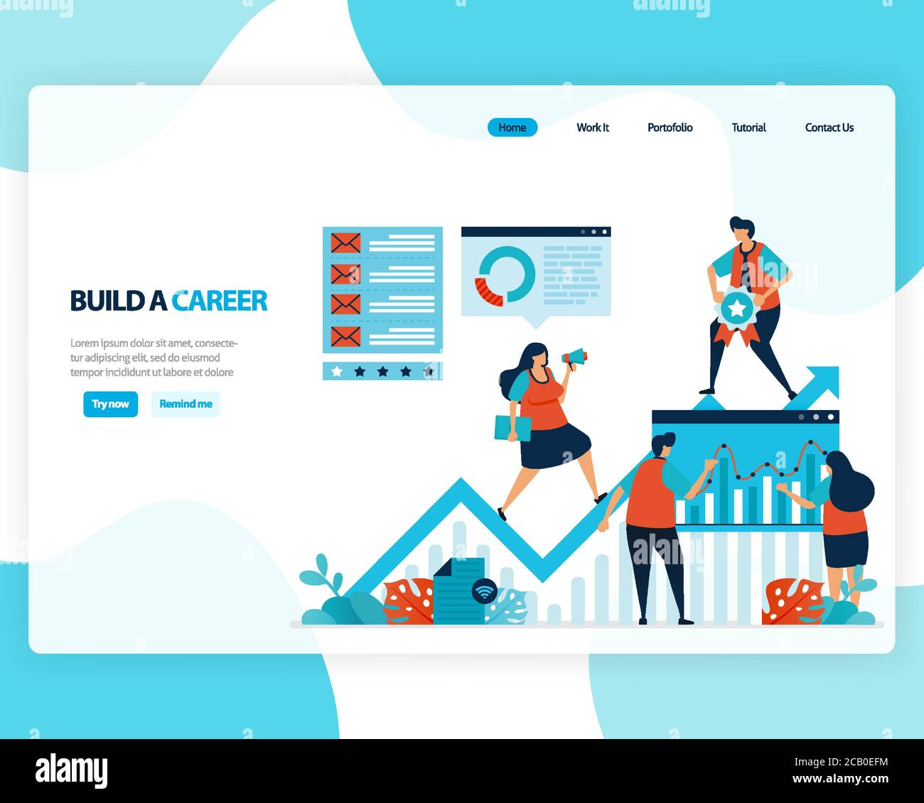 vector landing page of building a career and leadership. chart in ...