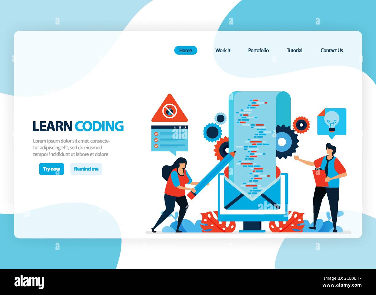 Vector homepage for learning programming and coding. Application ...