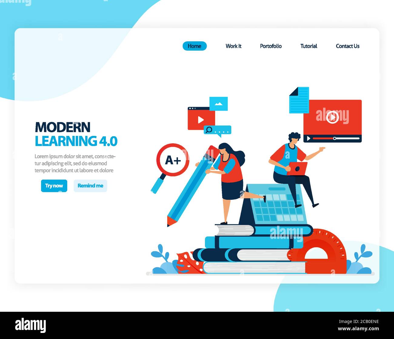 Vector illustration of modern learning 4.0 . efficiency of digital ...