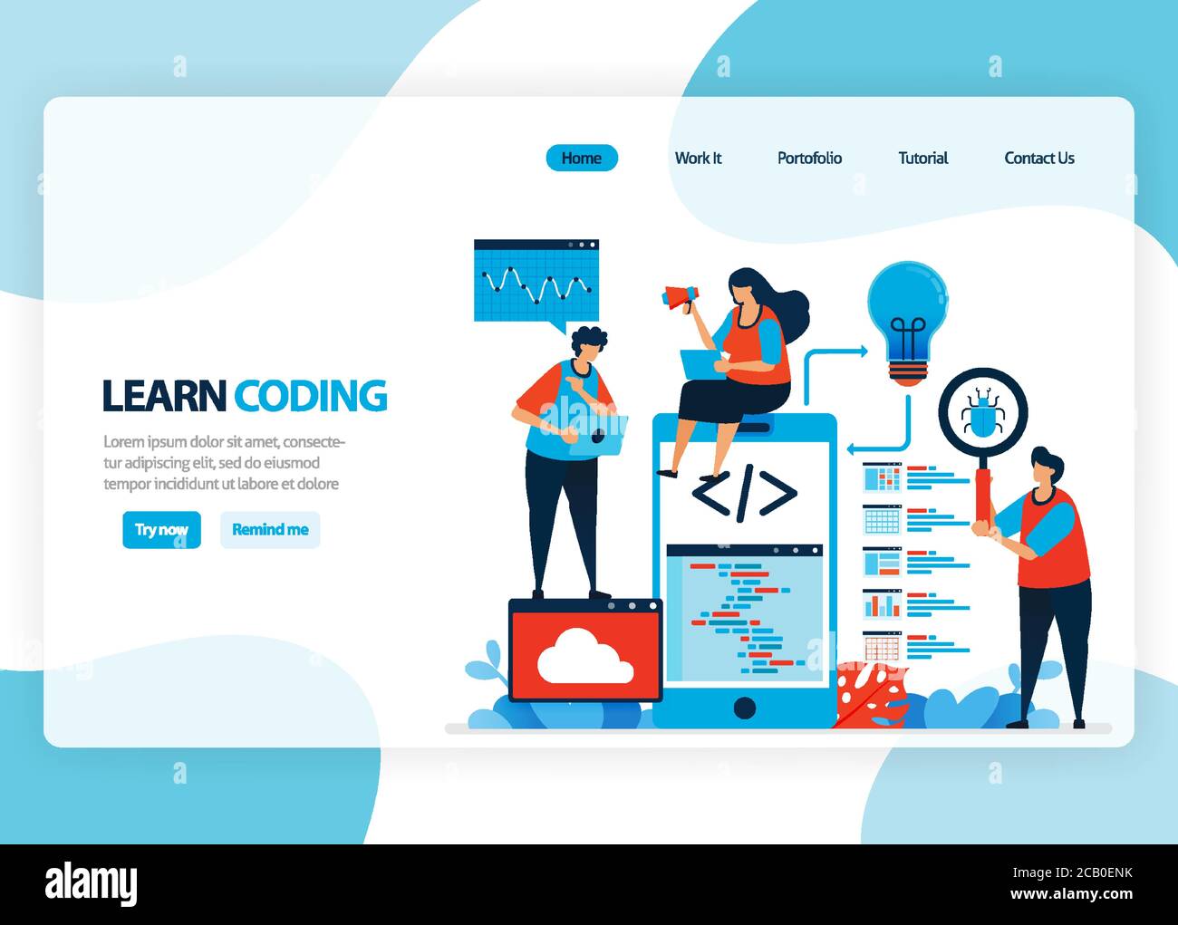 Vector homepage for learning programming and coding. Application ...