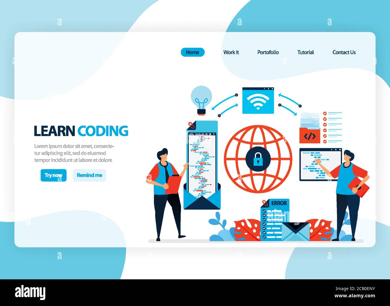 Vector homepage for learning programming and coding. Application ...