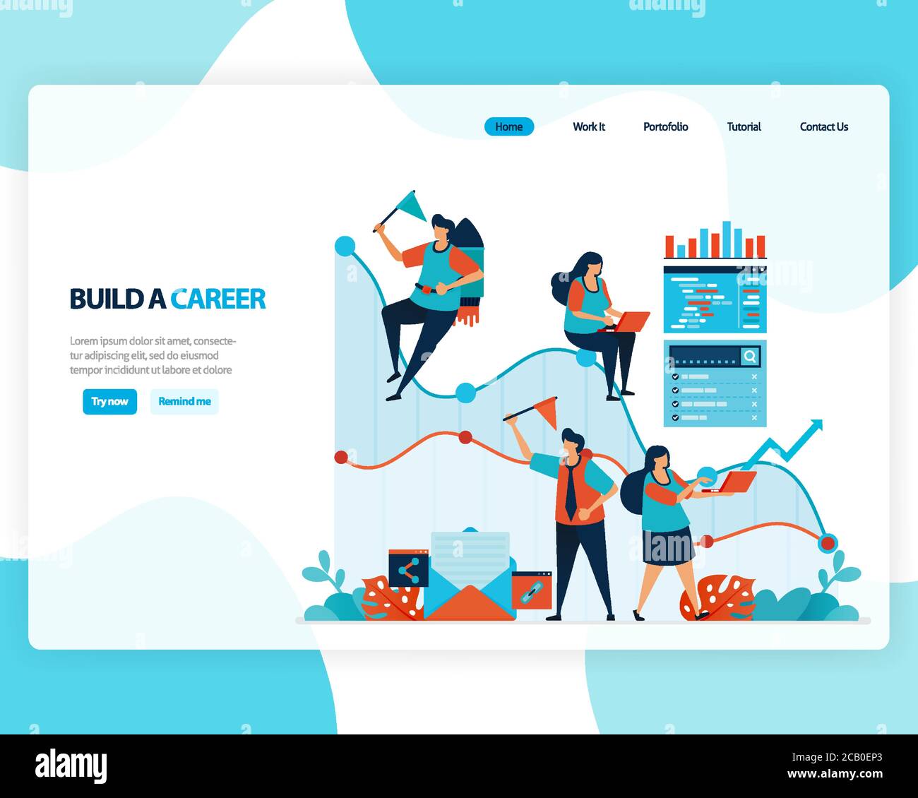 vector landing page of building a career and leadership. chart in ...