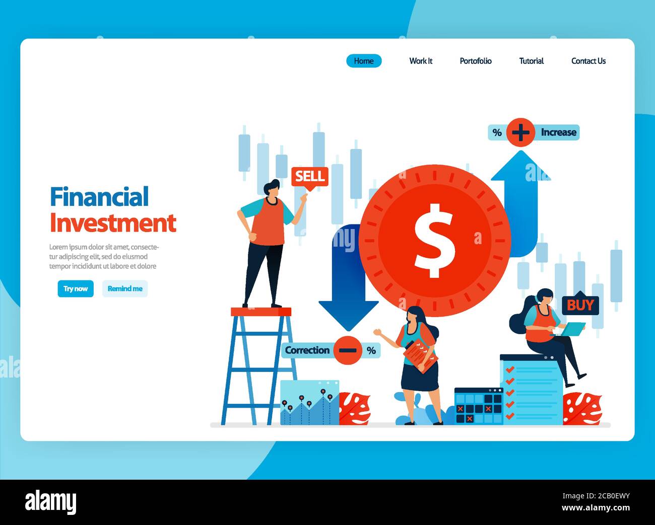Landing page vector design for illustration of financial investment and ...