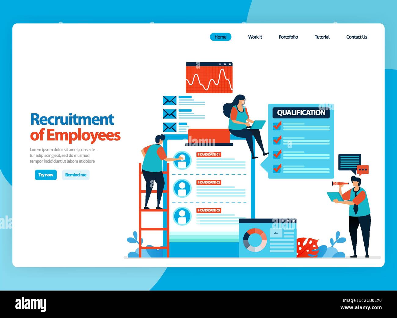 Landing page vector design for illustration of employee recruitment ...