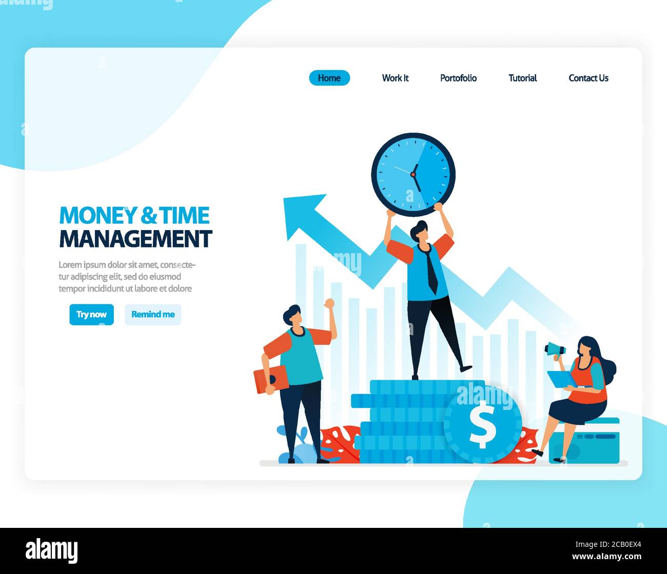 Vector illustration of time and money management. Organize and plan ...