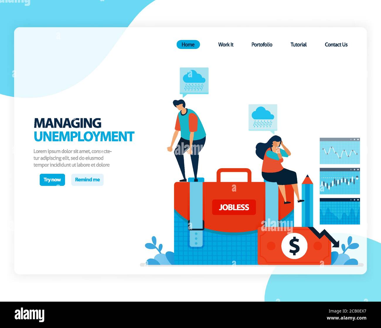 Vector illustration of managing unemployment. social security program ...