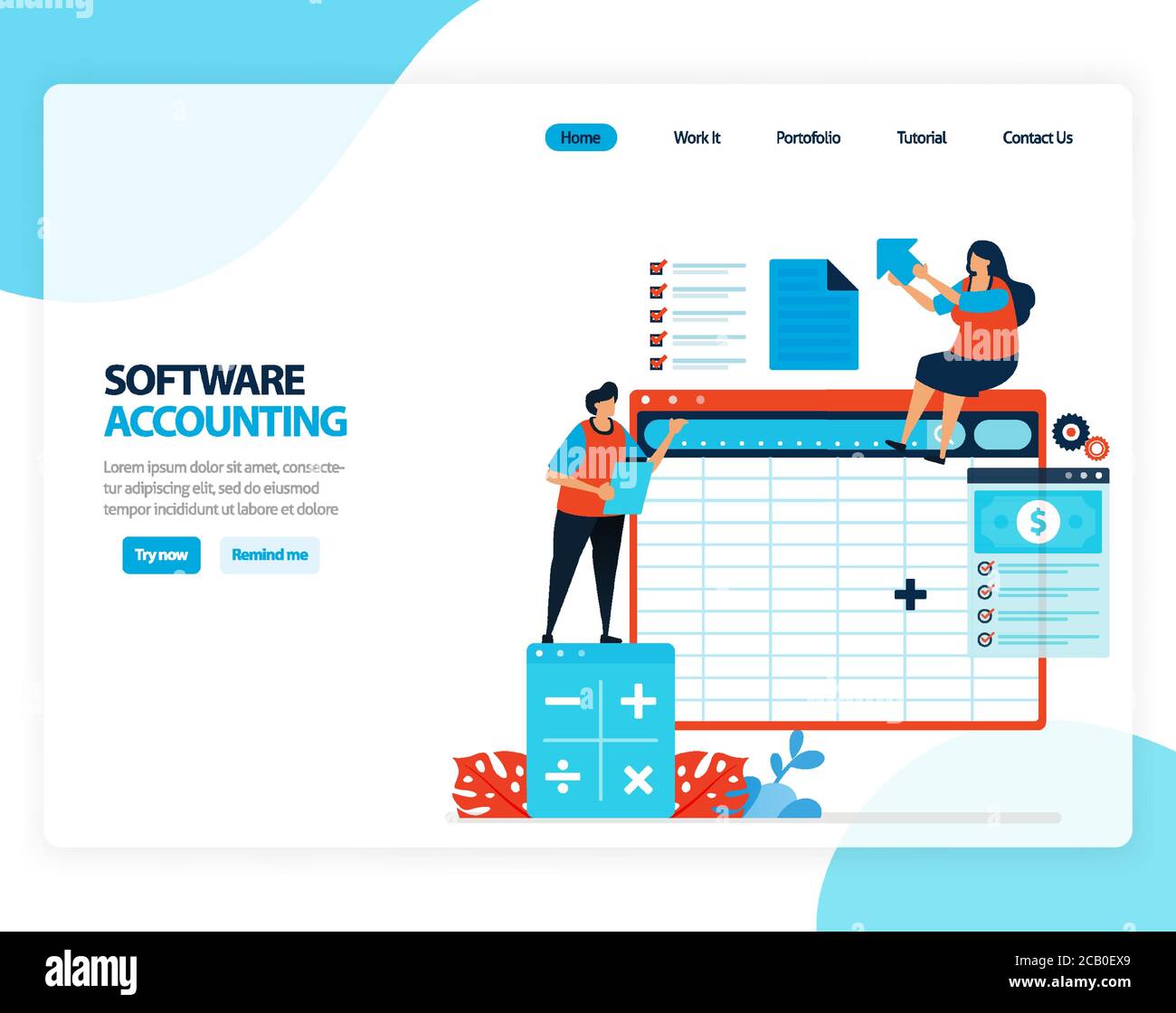 Vector illustration of accounting software. spreadsheets for easy ...