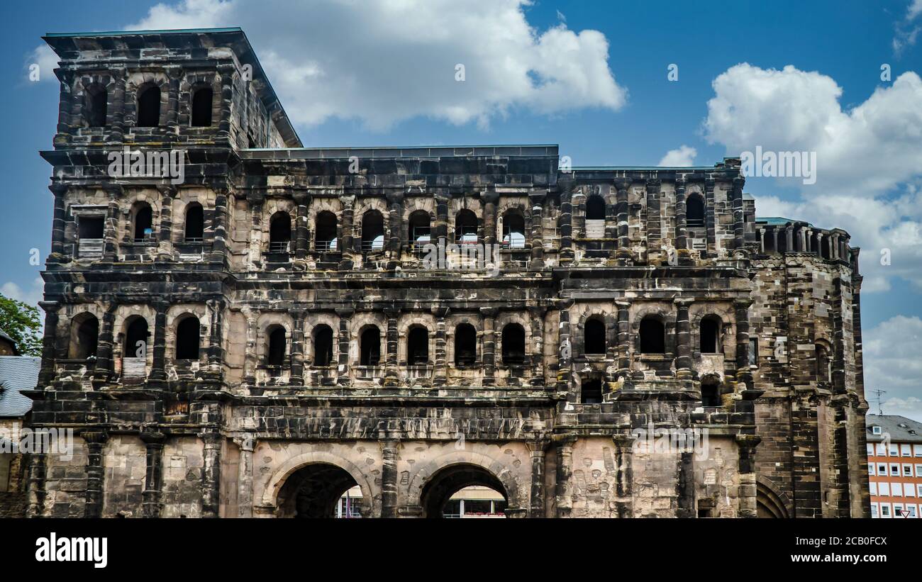 Famous Porta Nigra Monument in Trier Germany with blue sky in Summer ...