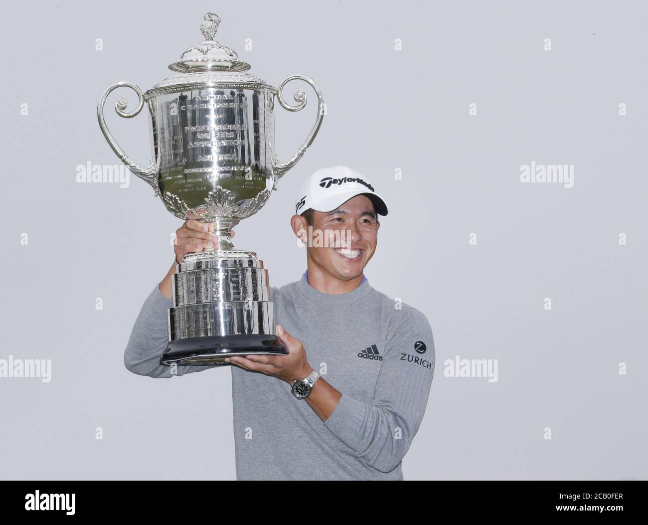 San Francisco, United States. 09th Aug, 2020. Collin Morikawa holds the ...