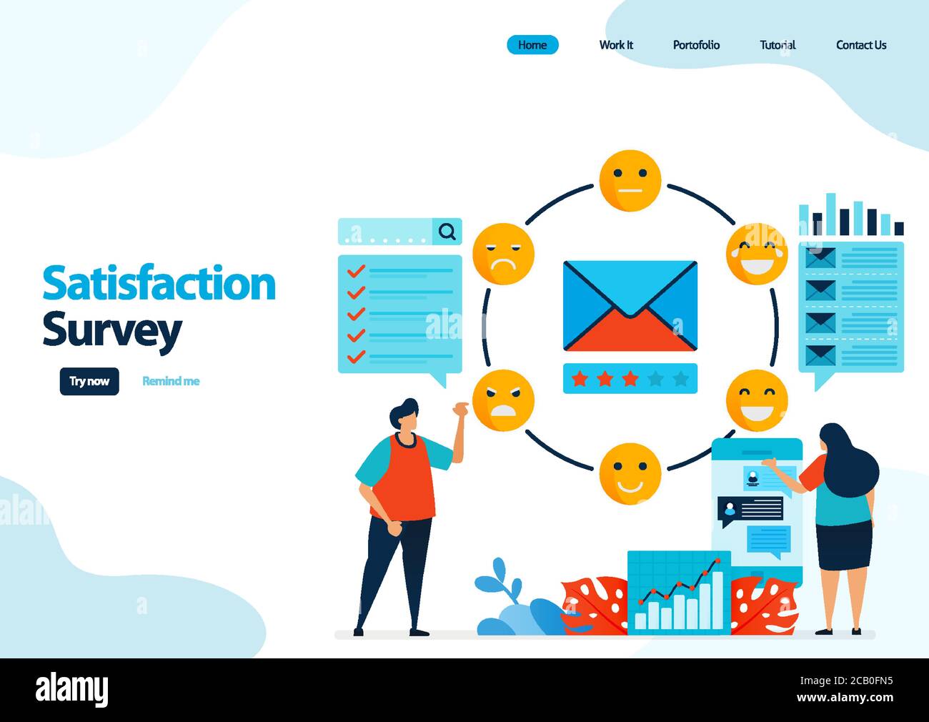 landing page template of emoticon satisfaction surveys. give rating and ...