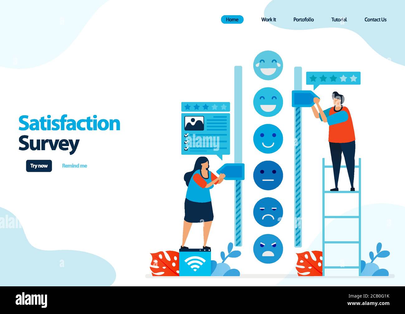 landing page template of emoticon satisfaction surveys. give rating and ...