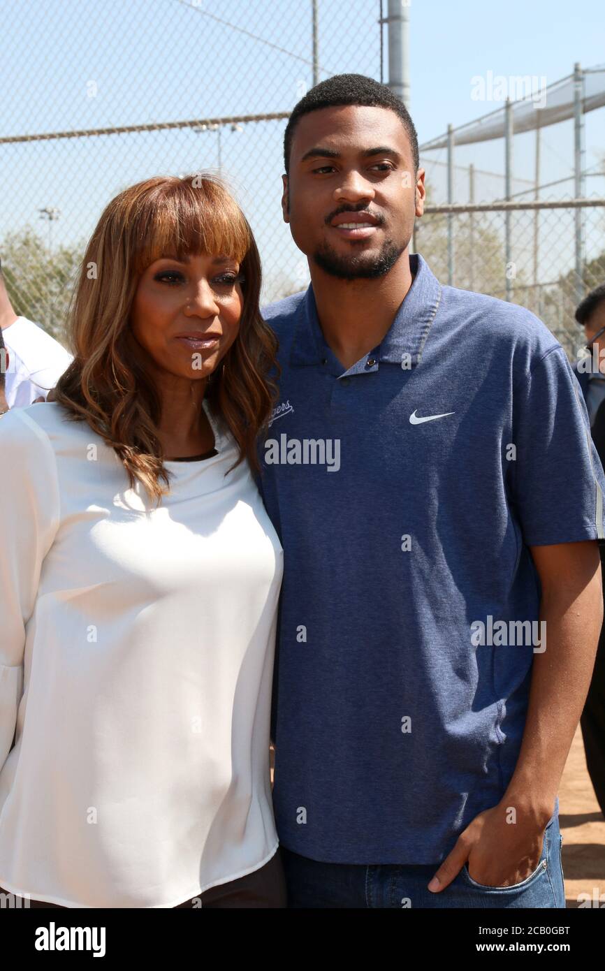 LOS ANGELES - APR 2: Holly Robinson Peete, RJ Peete at the Dodgers ...