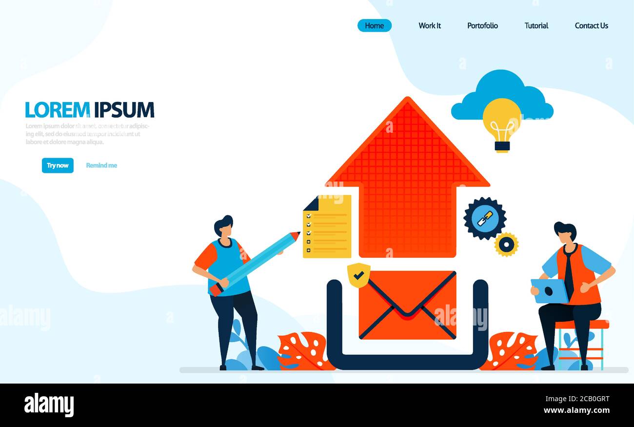 Vector illustration of uploading graphic design. send email to cloud ...