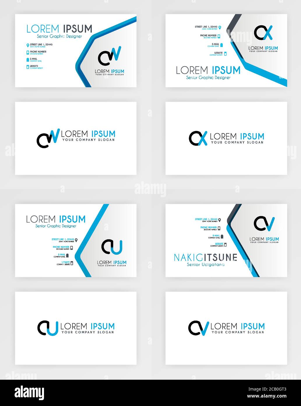 Blue Business Card Template. Simple Identity Card Design With Alphabet ...