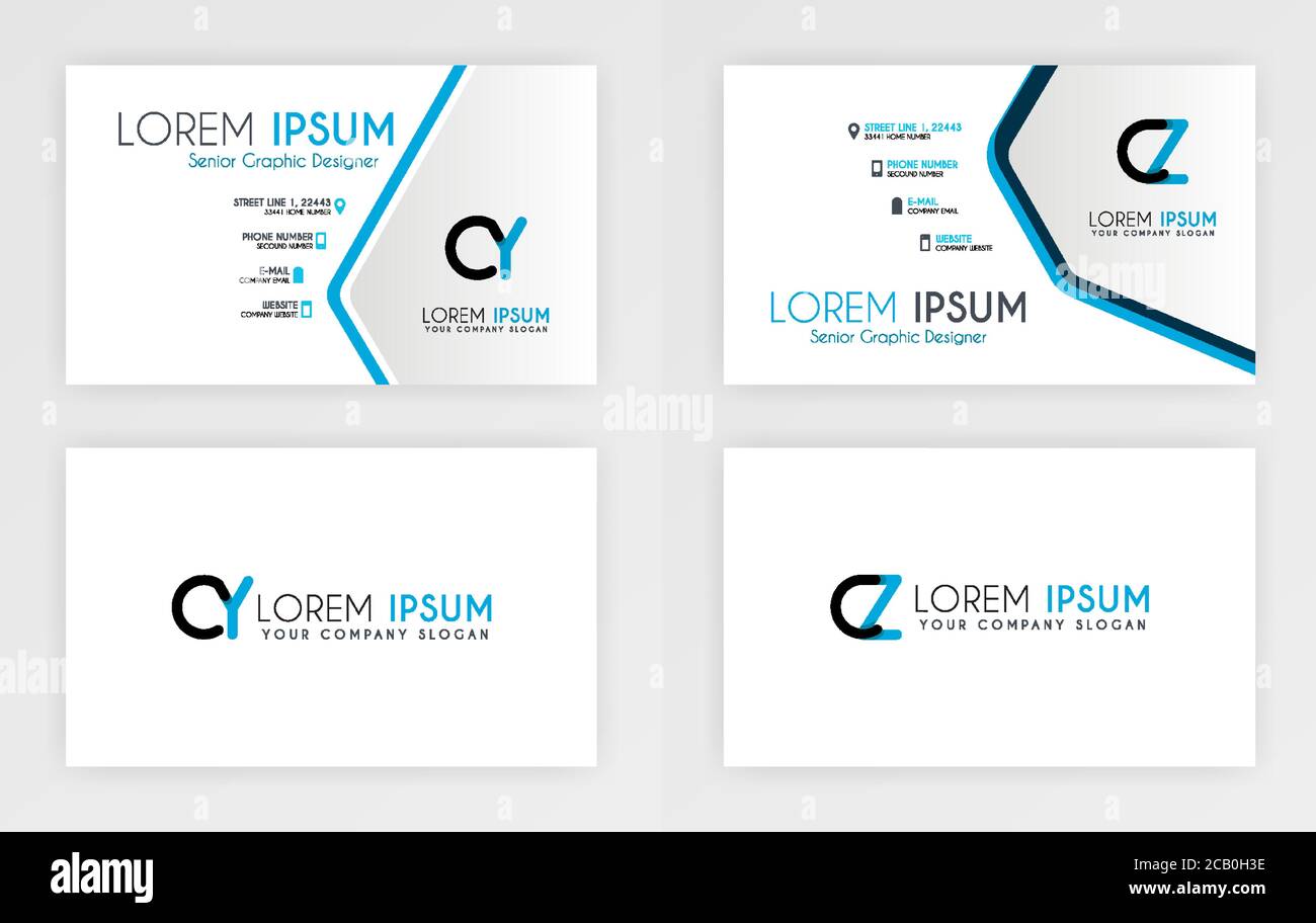 Blue Business Card Template. Simple Identity Card Design With Alphabet ...