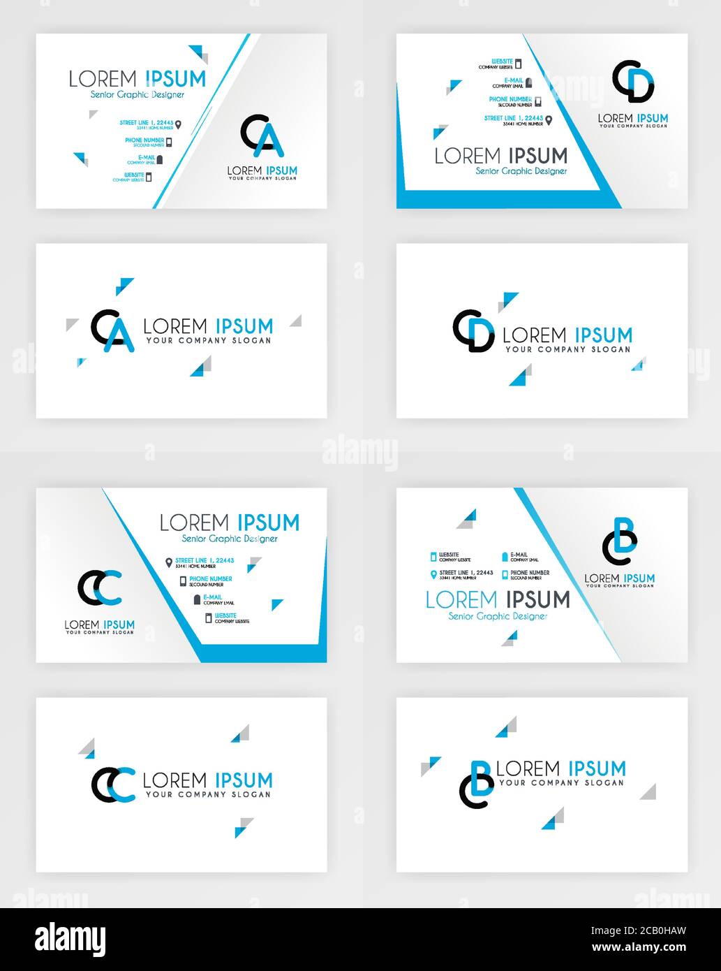 Blue Business Card Template. Simple Identity Card Design With Alphabet ...
