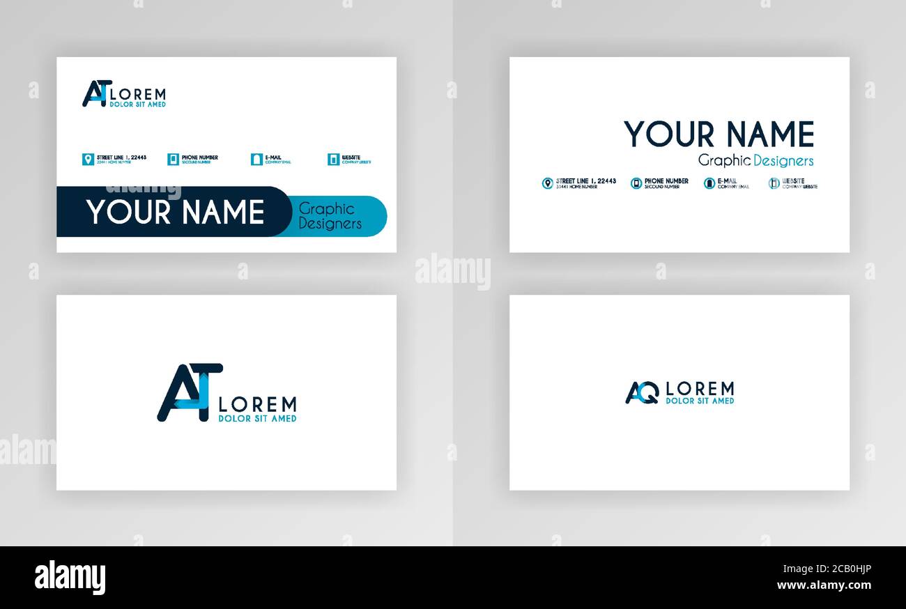 Blue Business Card Template. Simple Identity Card Design With Alphabet ...