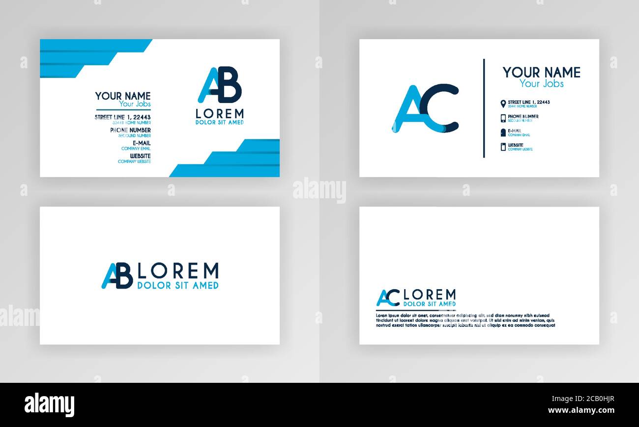 Blue Business Card Template. Simple Identity Card Design With Alphabet ...