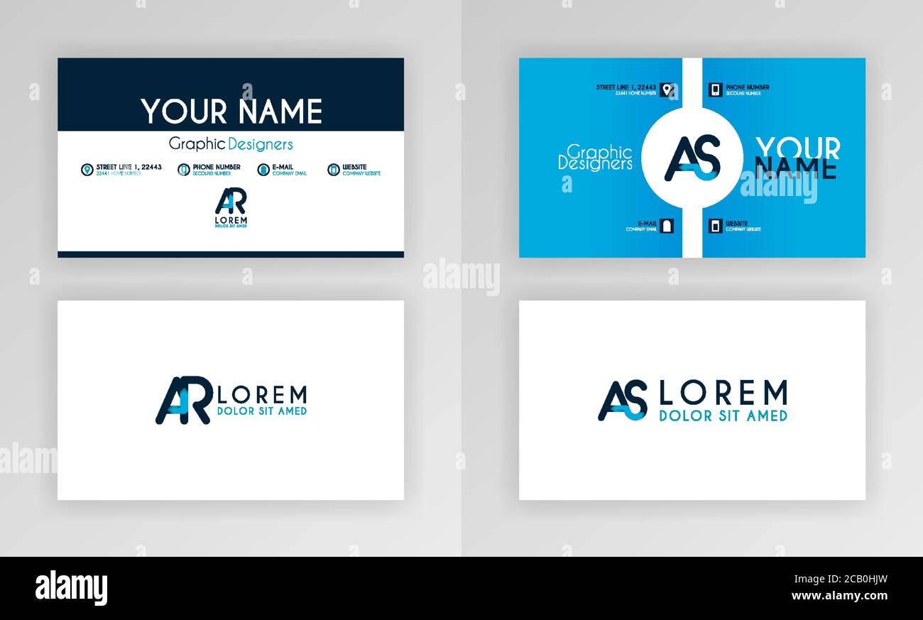 Blue Business Card Template. Simple Identity Card Design With Alphabet ...