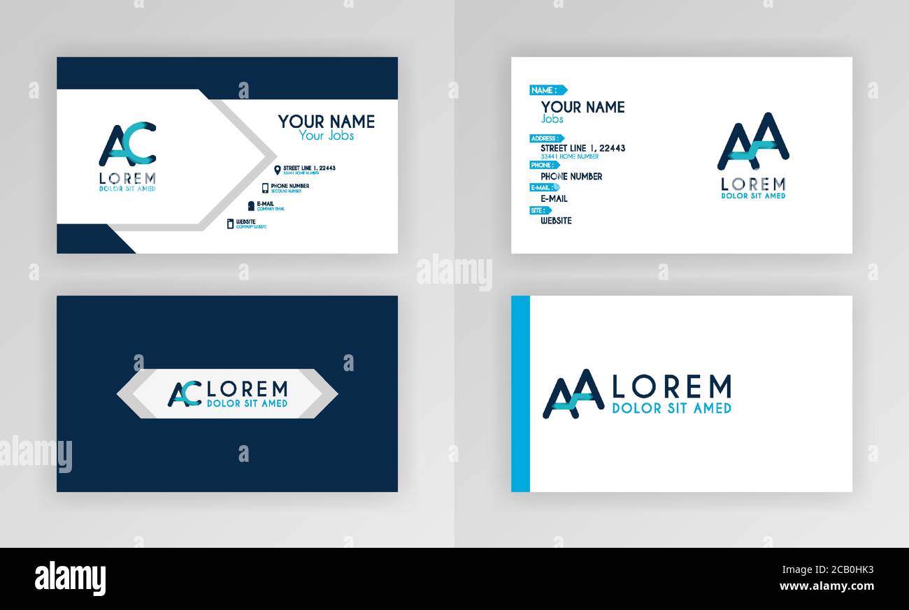 Blue Business Card Template. Simple Identity Card Design With Alphabet ...