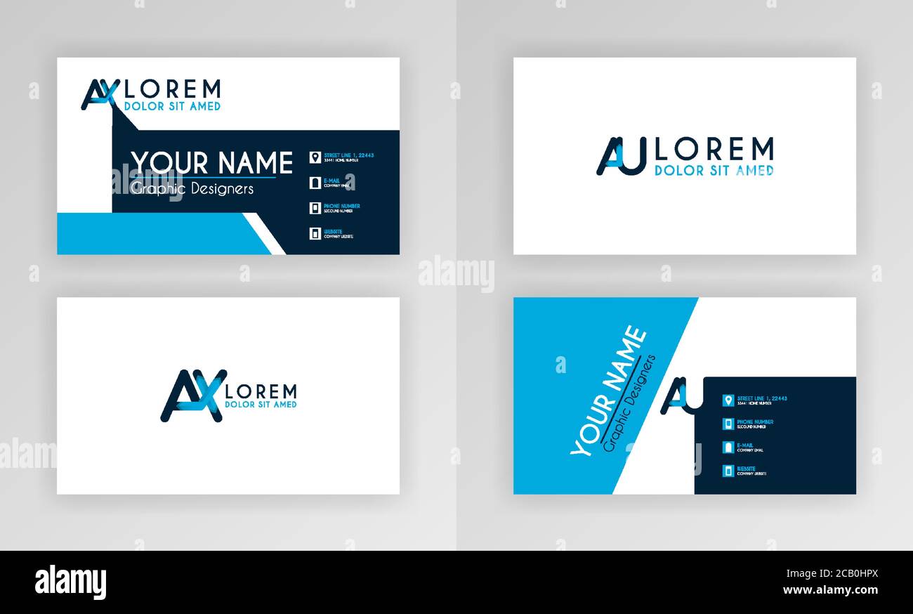 Blue Business Card Template. Simple Identity Card Design With Alphabet ...