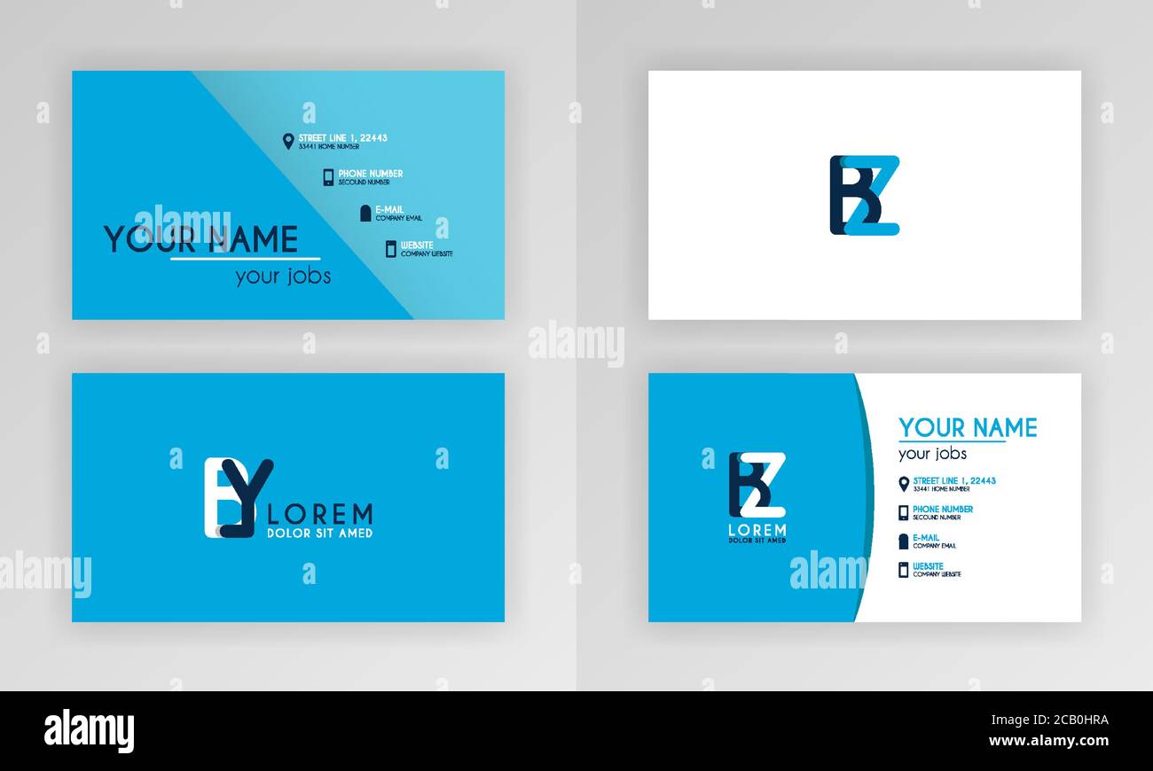 Blue Business Card Template. Simple Identity Card Design With Alphabet ...