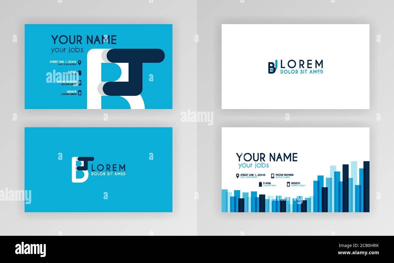 Blue Business Card Template. Simple Identity Card Design With Alphabet ...