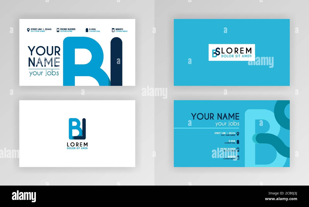 Blue Business Card Template. Simple Identity Card Design With Alphabet ...