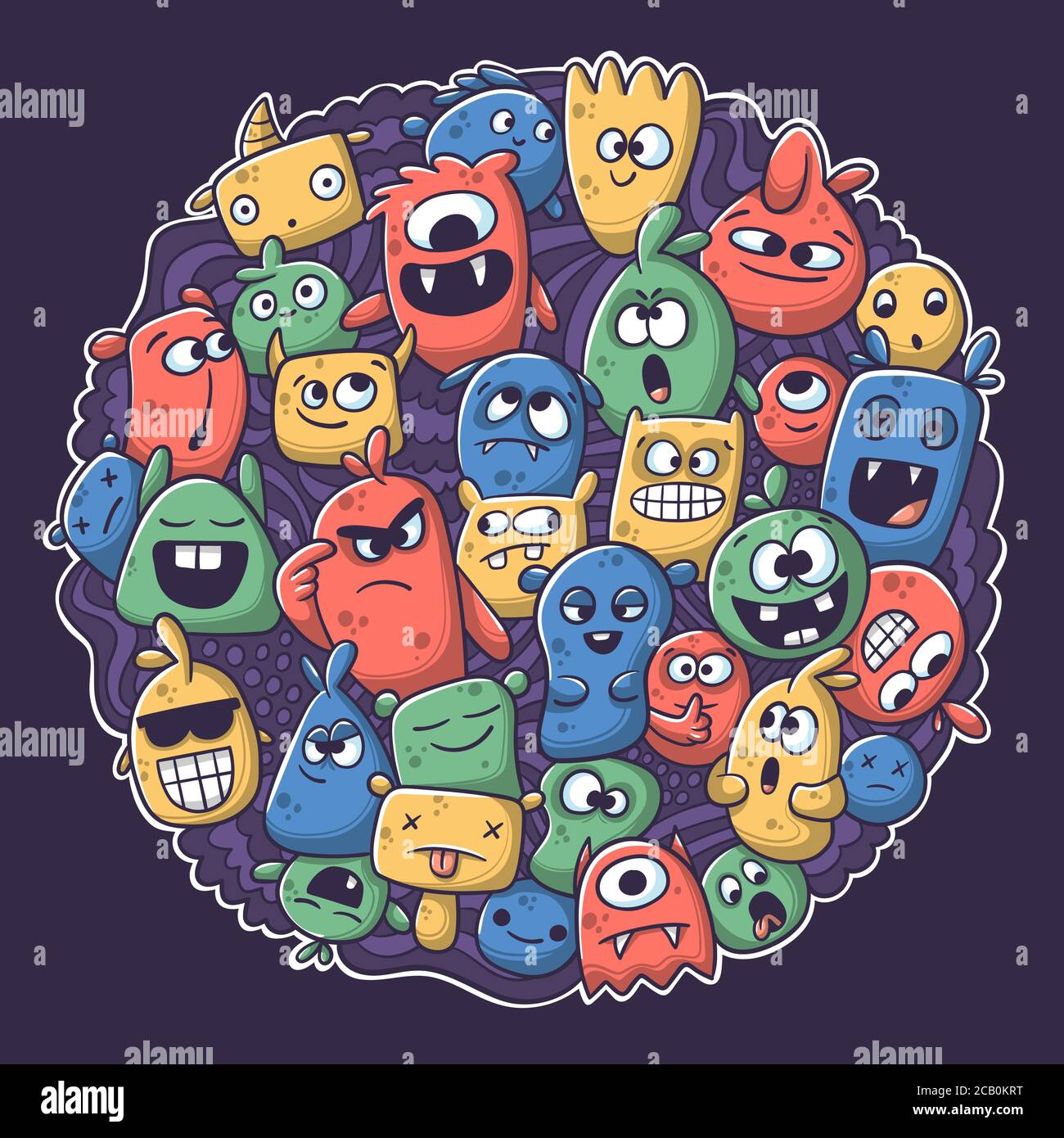 Funny cartoon monsters. Hand drawn vector illustration with separate ...