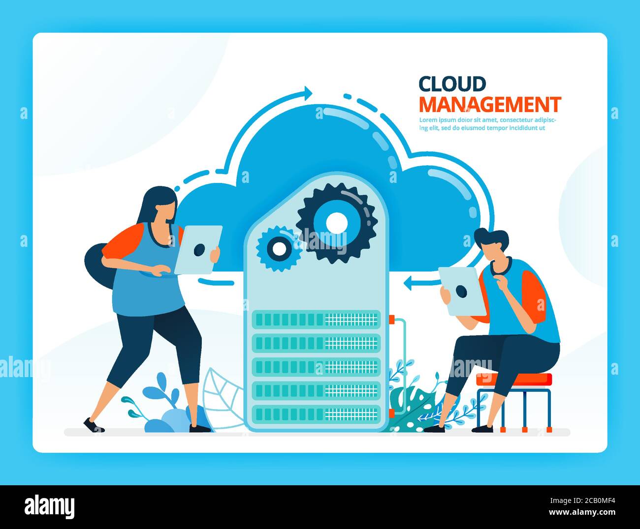 Vector illustration for database management and internet access. Human ...