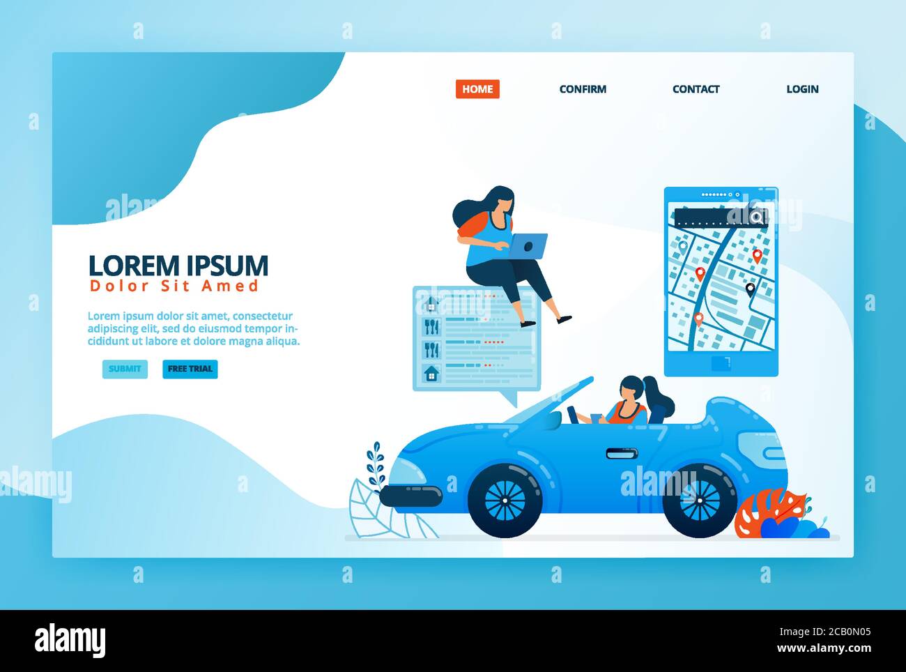 Cartoon illustrations for reading mobile navigation directions in maps ...