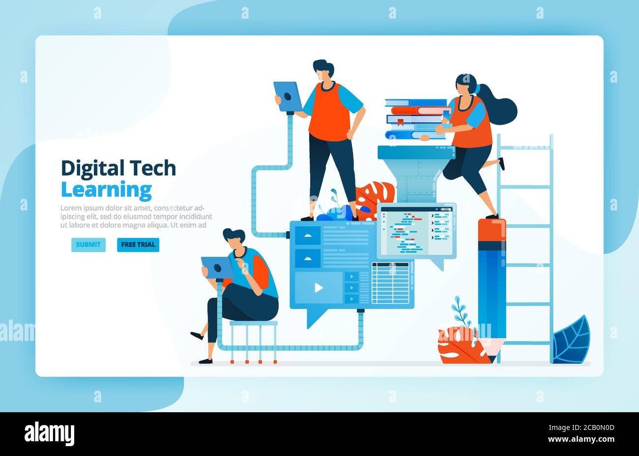 Vector illustration of activities from modern learning processes with ...
