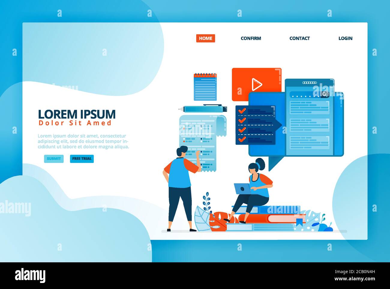 Cartoon illustrations for online learning and exam via mobile apps ...