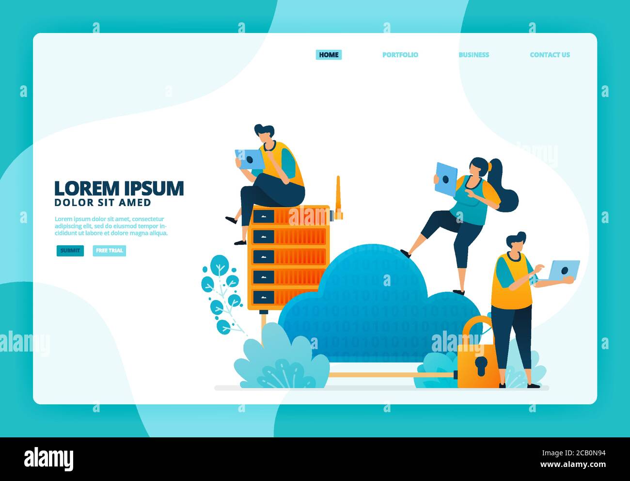 Cartoon illustration of security in cloud and database. Vector design ...