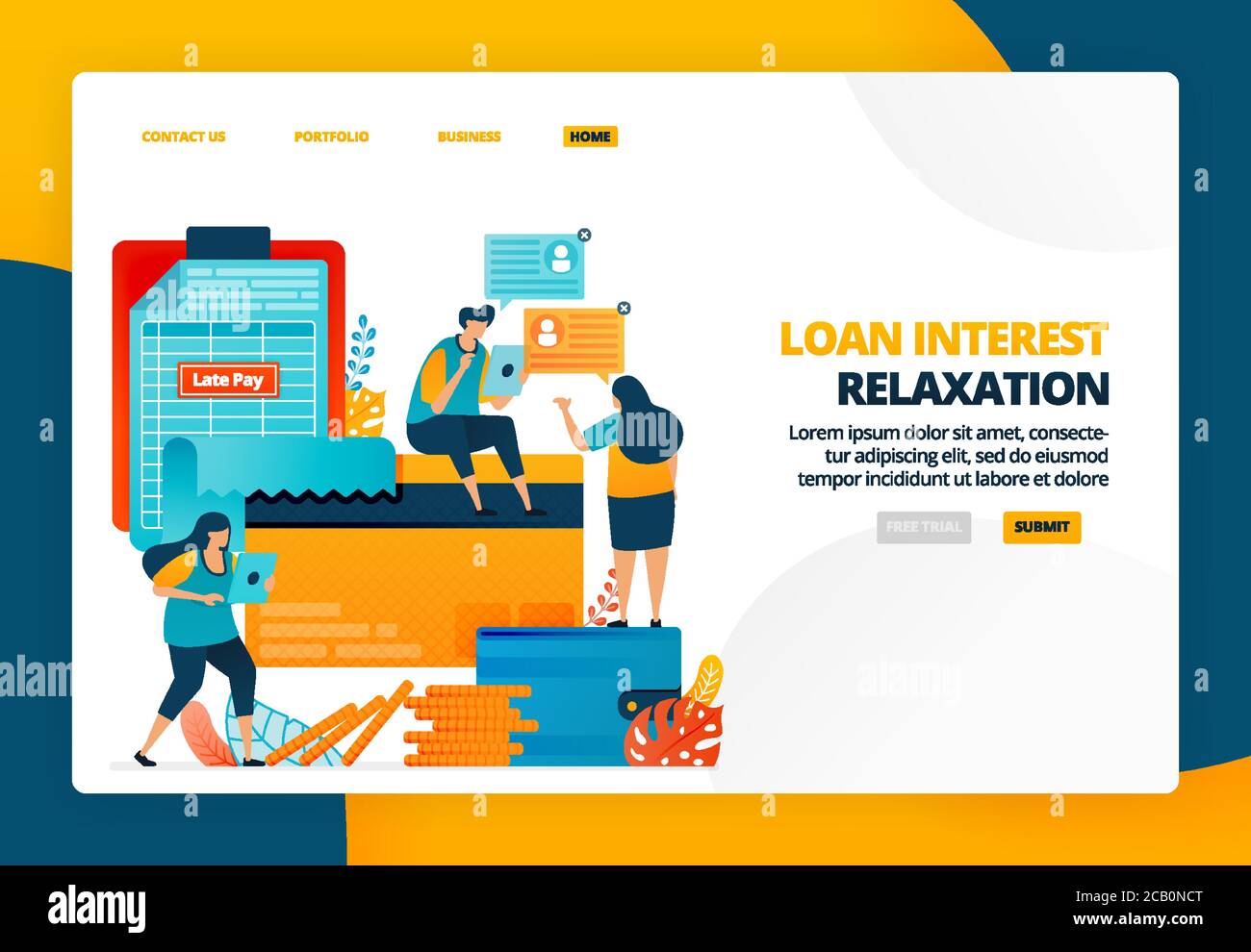 Cartoon illustration of credit card installments warning. Late payment ...